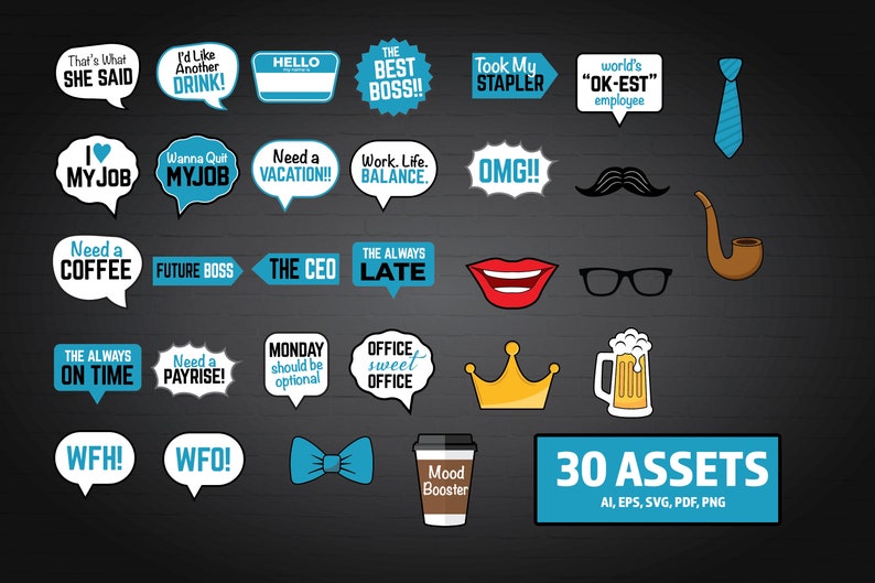 30 Office Party Photo Booth Props: Funny Adult Work SVG Bundle - Etsy
