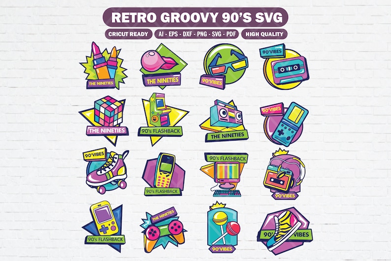 Collection of Retro 90s Sticker Svg Template Nineties Groovy - Etsy