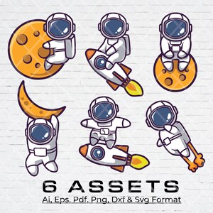6 Cute Astronaut Spaceman SVG: Bundle Files of Kids With Space Suit for ...