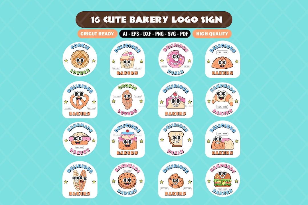 Set of Retro Bakery Shop Sign Template Design. Cute Bakery Mascot Sign ...