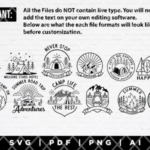 Camping Line-art Logo Bundle, Camping Life Svg, Camp SVG Bundle, Camper ...