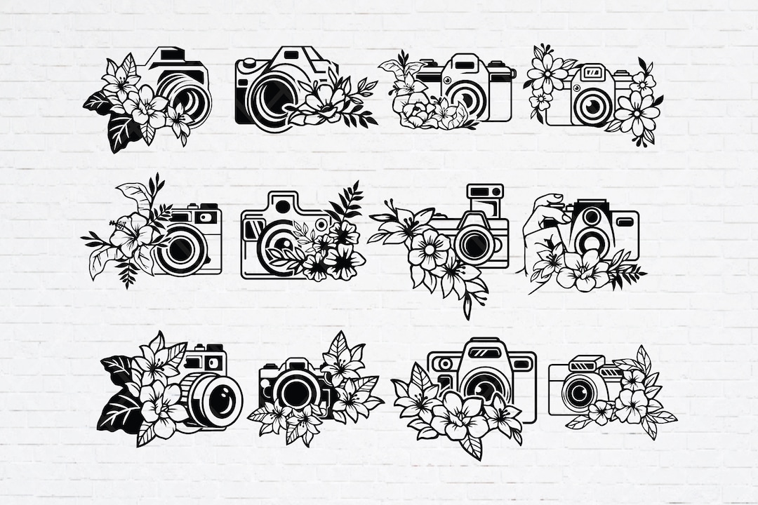 Hand-drawn Floral Camera Clipart, Flower Camera Svg Png, Photography ...