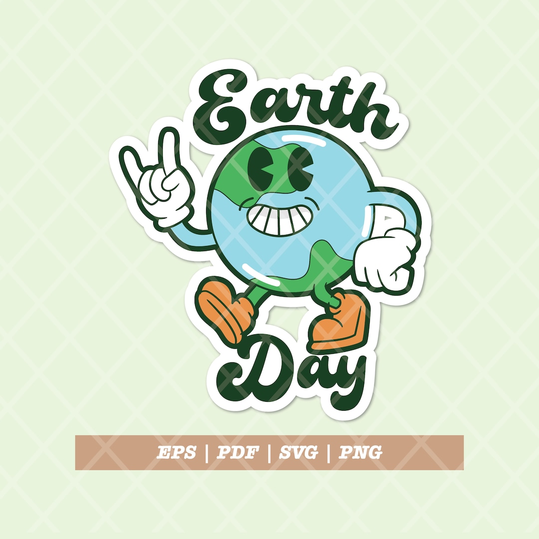 Retro Earth Sticker Mascot, Vintage Earth Character, Earth Day Sticker ...