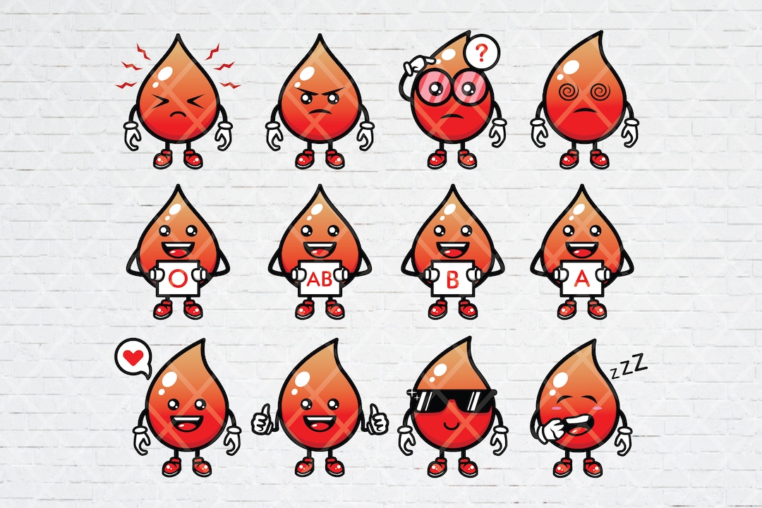 12 Cute Blood Emoji Cartoon Collection: SVG Download for Blood Type ...