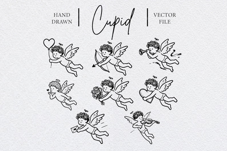 Cupid Angel Doodles Illustration Collection, Love Cupid Hand Drawn SVG ...