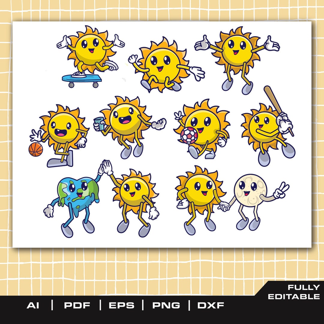 Cute Happy Sun Cartoon SVG Bundle: Files for Cricut - Etsy