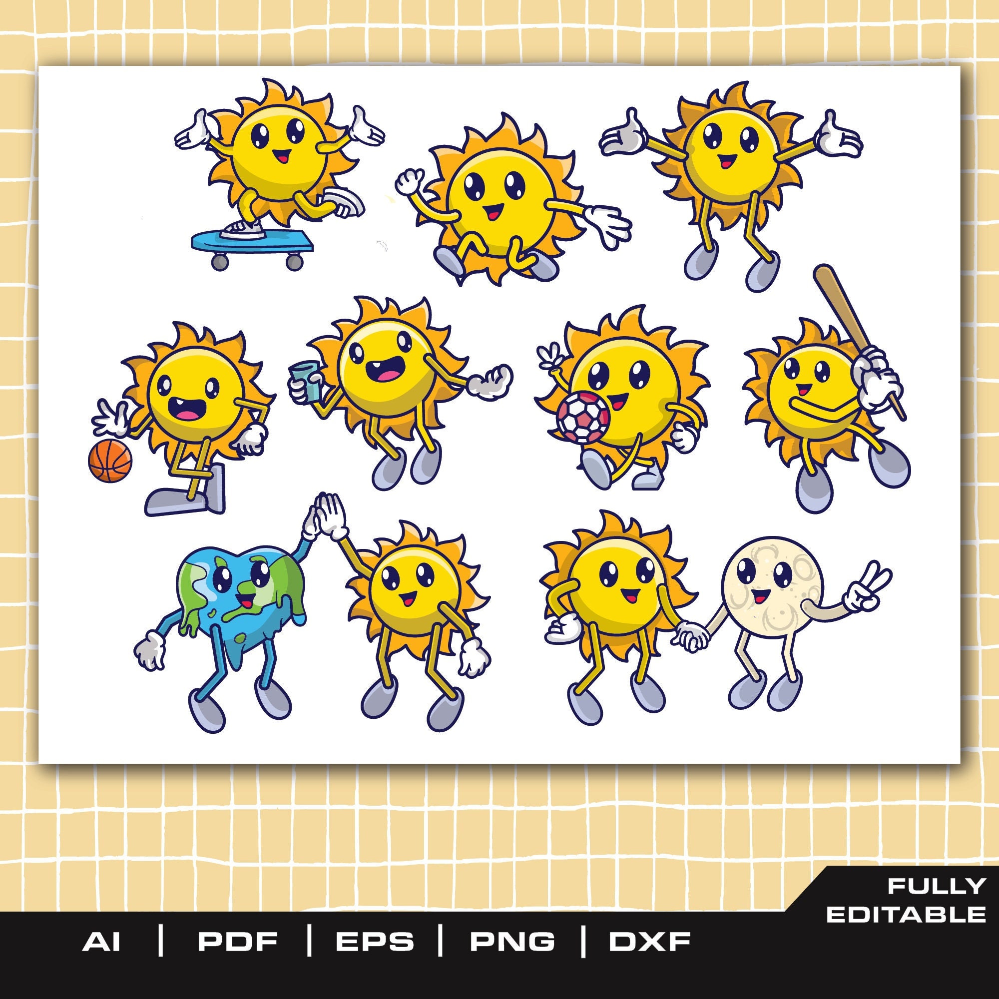Cute Happy Sun Cartoon SVG Bundle: Files for Cricut - Etsy