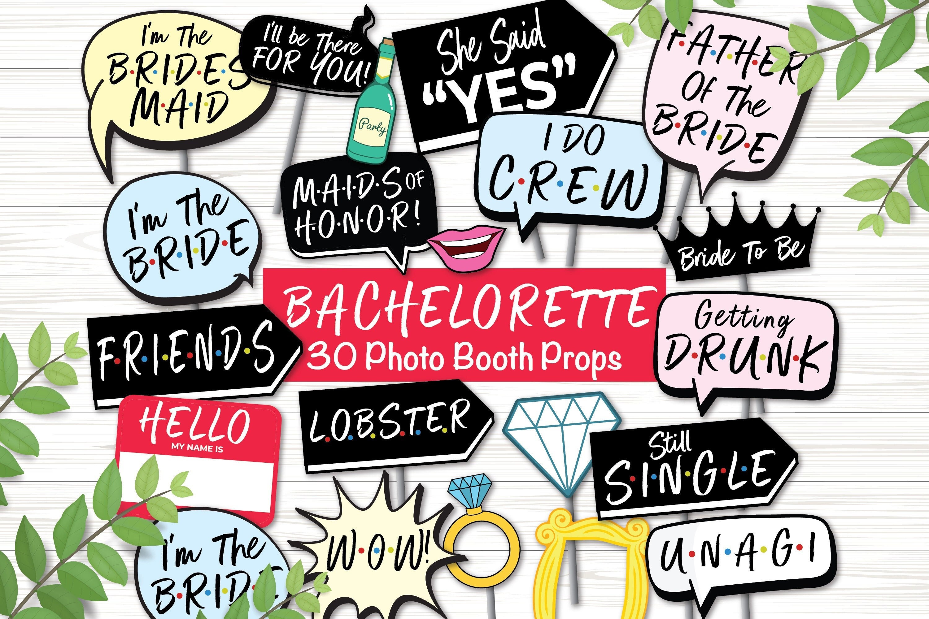 30 Friends Bachelorette Party Photo Booth Props: Bridal Shower - Etsy