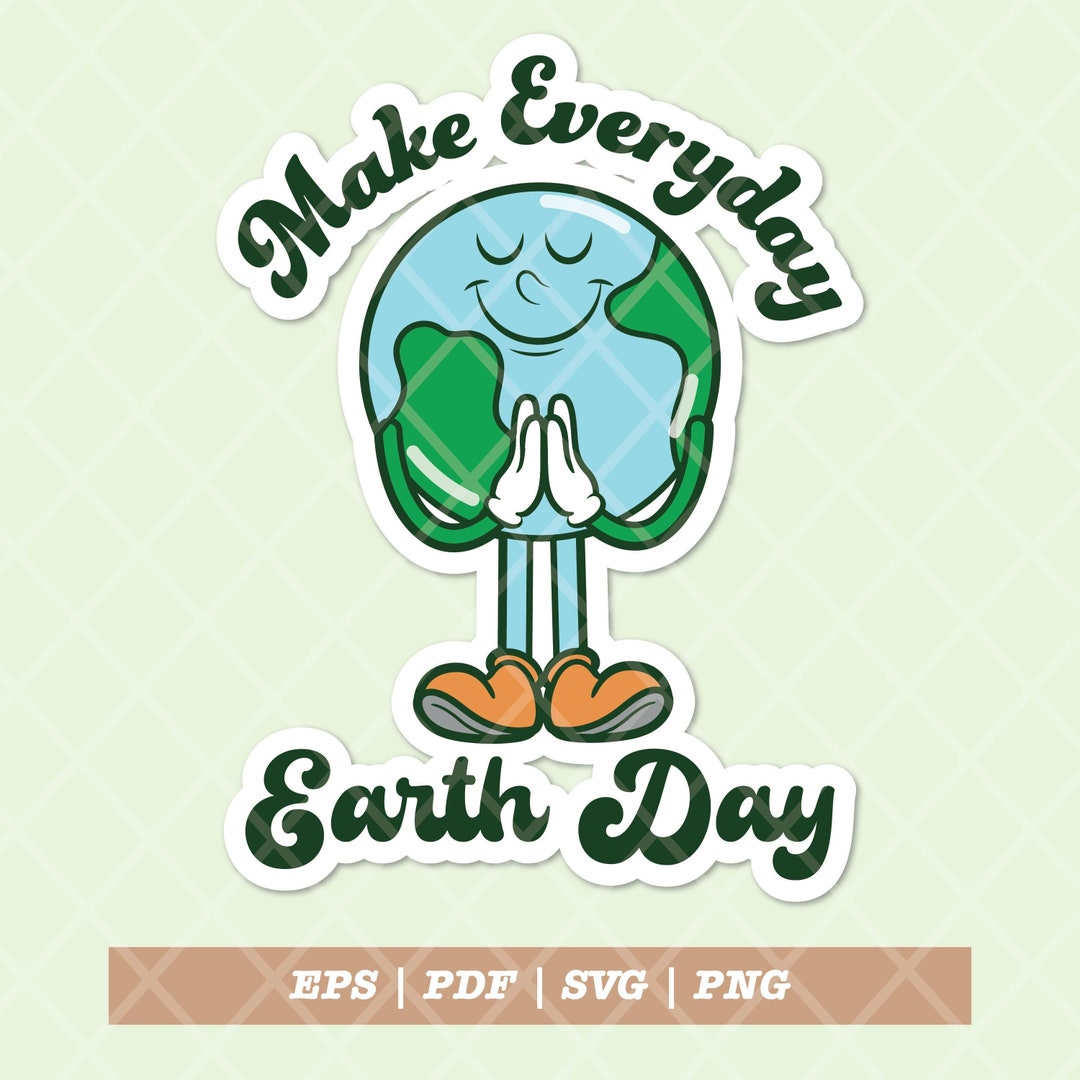 Retro Earth Sticker Mascot, Vintage Earth Character, Earth Day Sticker ...