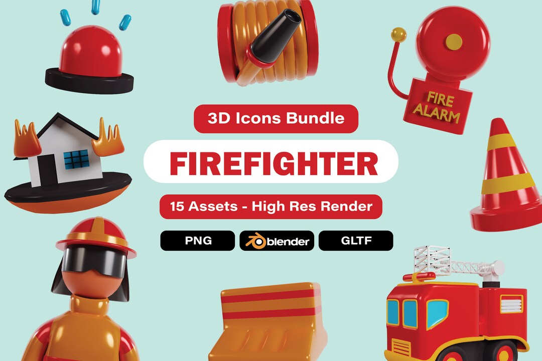 Set of Firefighter Clipart Element, Firefighter 3d Icons, Firemen ...