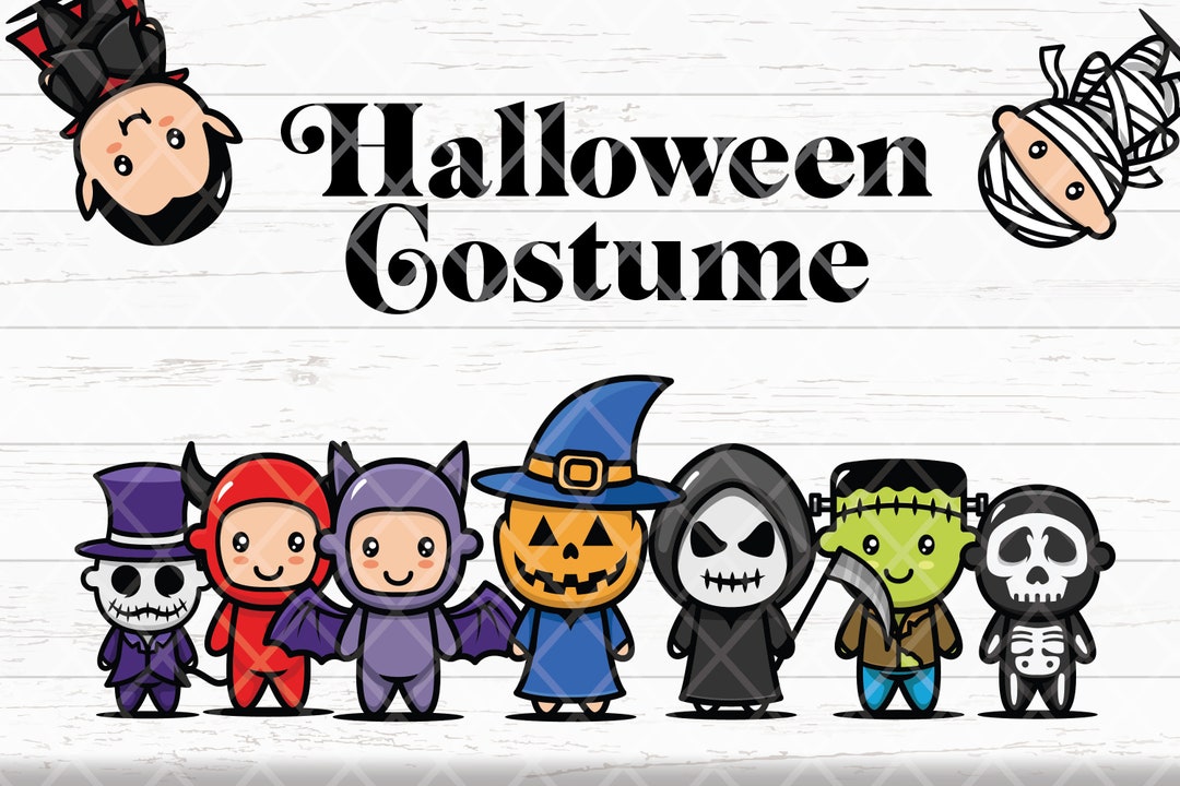 Cute Kids With Halloween Costume Cartoon: Cliparts Design SVG for ...