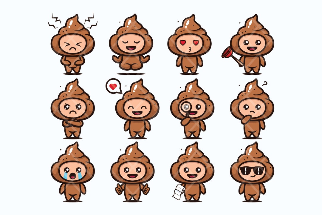 Cute Happy Poop Cartoon Emoji Collection, SVG Bundle Files for Sticker ...