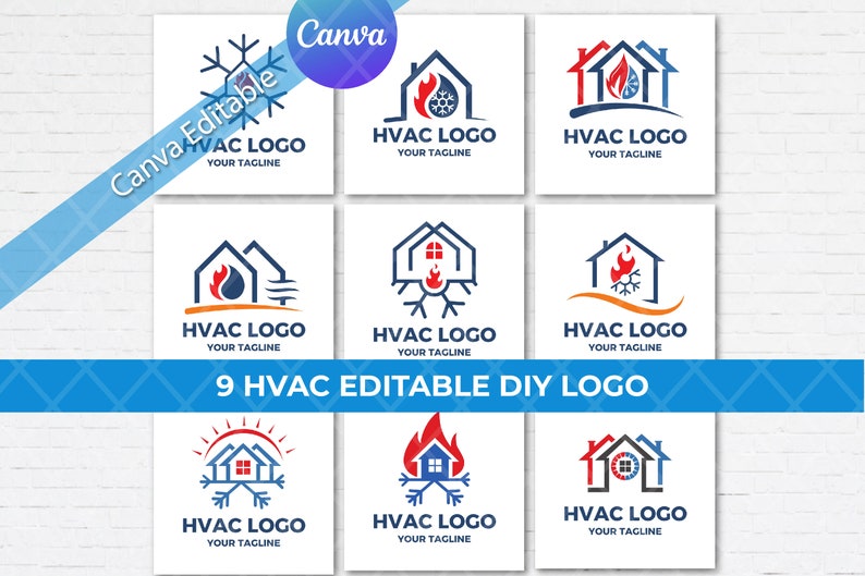 Heating and Cooling Editable Canva Logo Template, DIY HVAC Logo ...