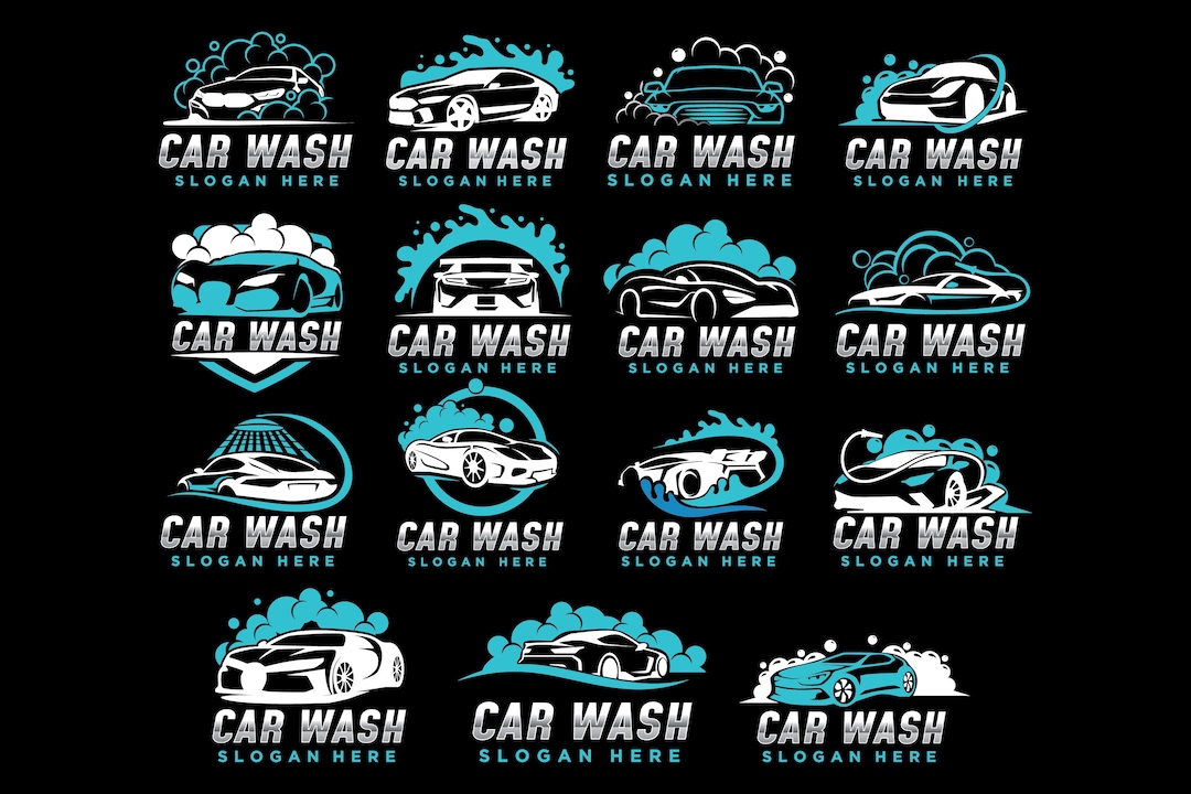 Set of Car Wash or Car Cleaning Logo Template, Car Washing Service Logo ...
