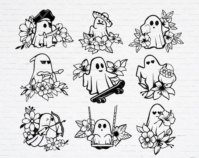 Cute Flower Ghosts Bundle PNG ONLY Digital Download, Cricut Silhouette ...