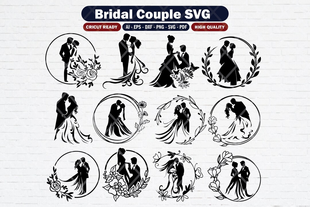 Floral Bride and Groom SVG Bundle, Wedding Invitation Clipart (digital ...