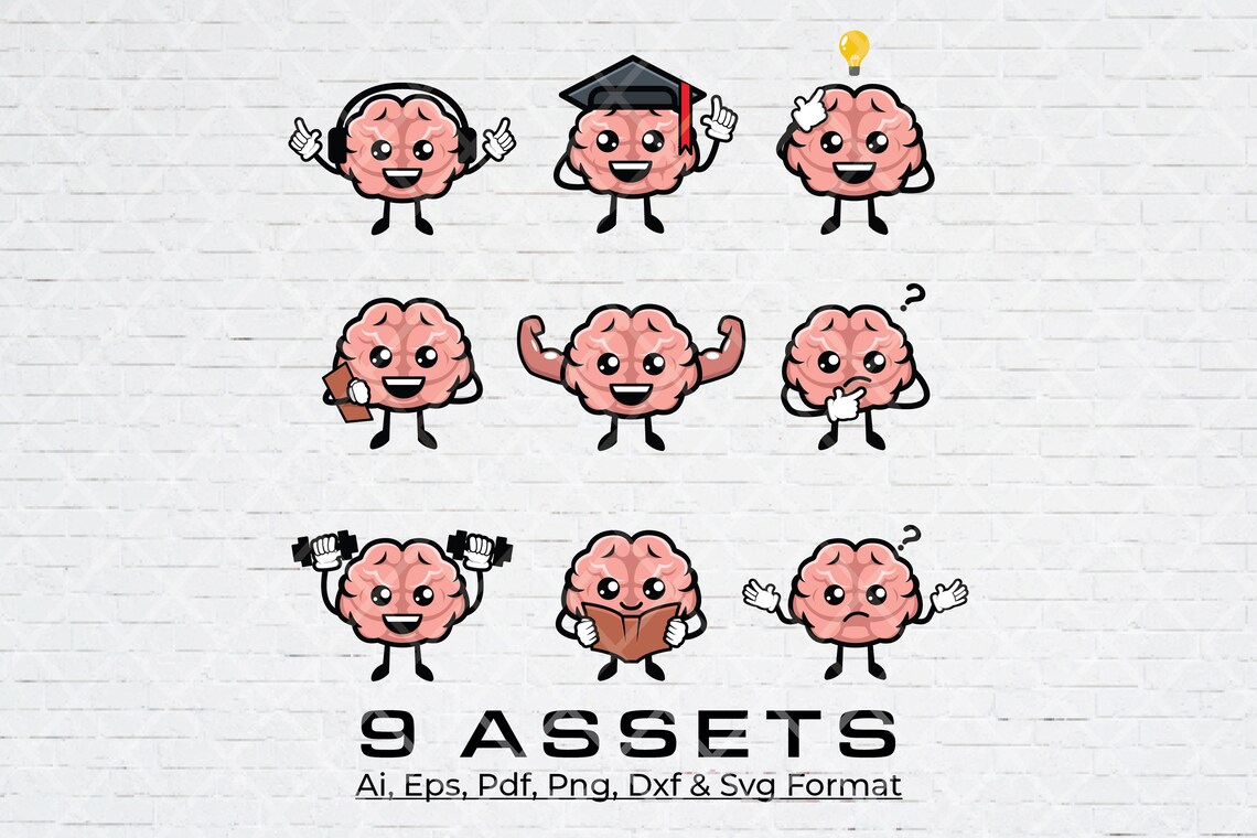 Cute Chibi Brain Mascot Collection: SVG Bundle Files of 9 - Etsy