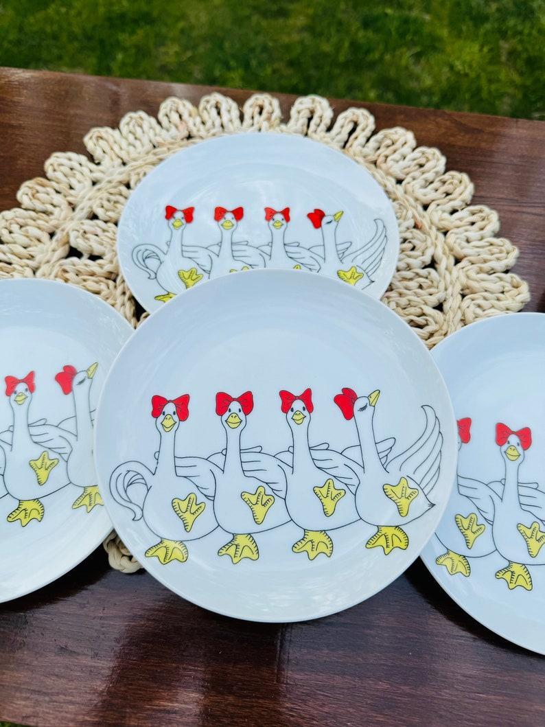 Fitz and Floyd MCM Duck/ Goose Vintage Dessert Plates/ Farmhouse Plates ...