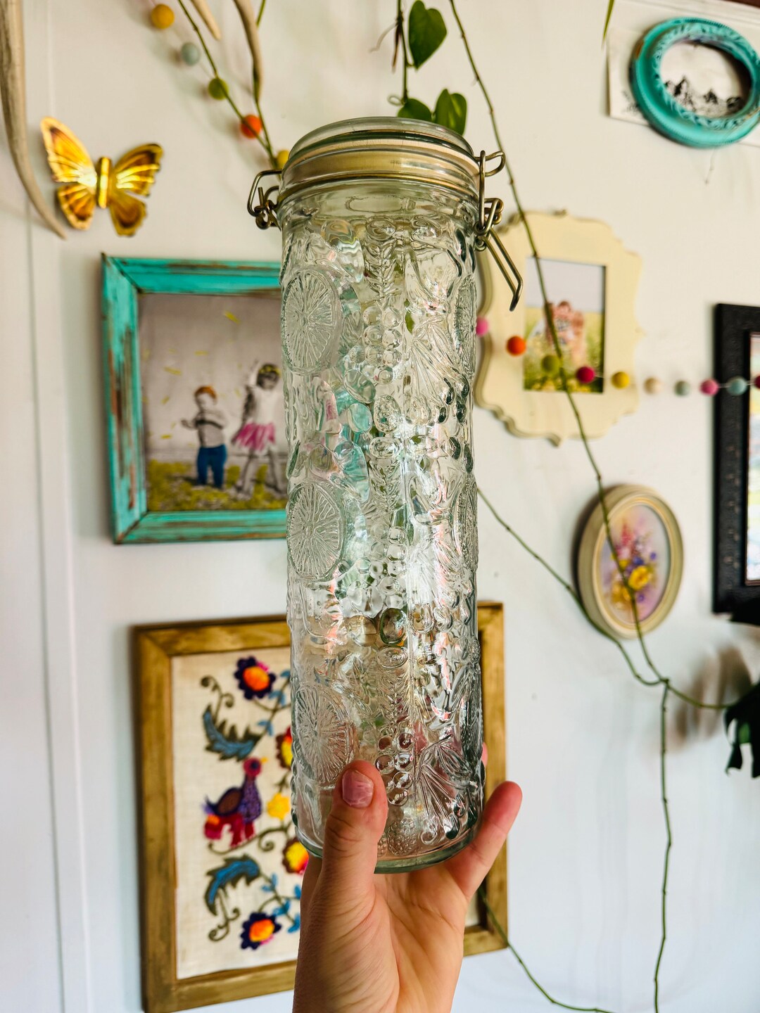 Vintage Orange and Grape Tall Glass Storage Jar/ Glass Kitchen Storage ...