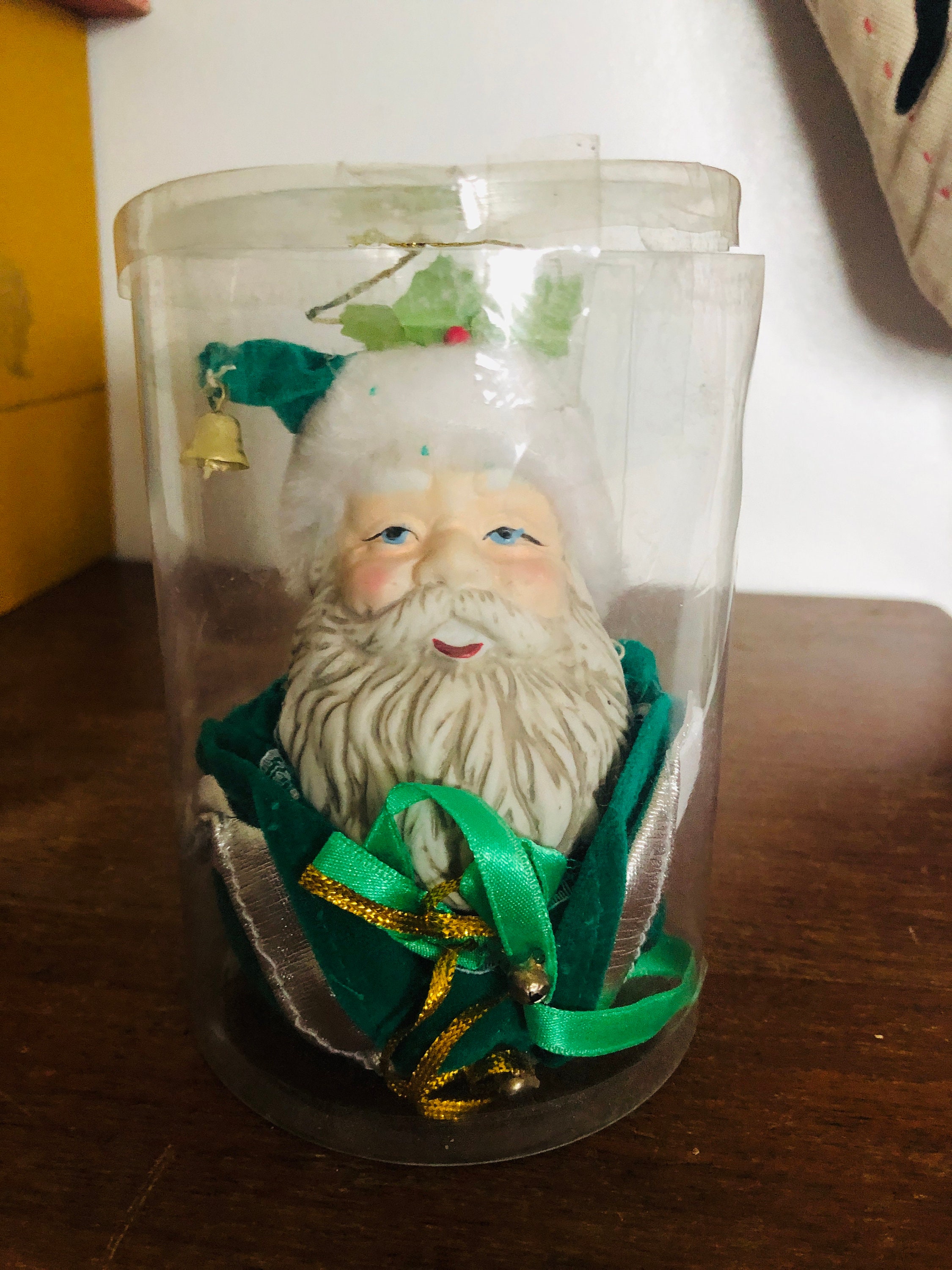 Vintage Santa Head Decor and Ornament/ Green Santa/christmas Santa ...