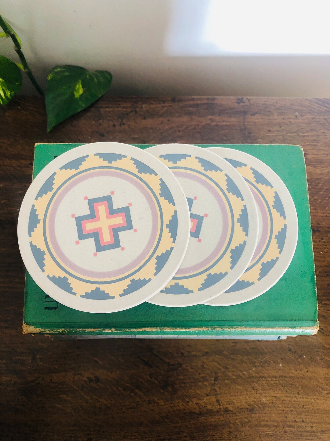 Vintage Stone Coasters/ Bohemian Style Coasters/ Sante Fe Coaster ...