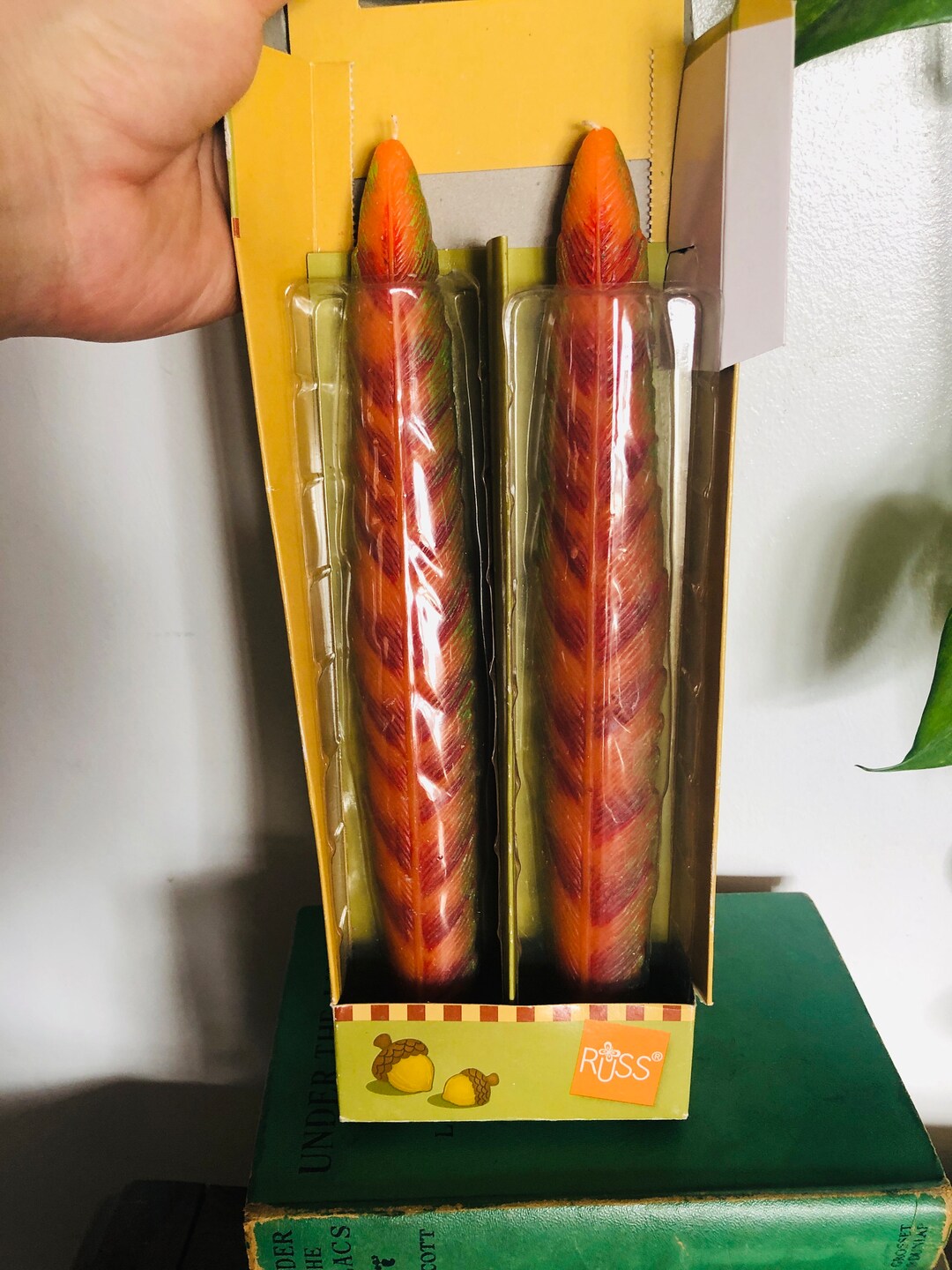 Vintage Russ Feather Tall Candles/ Feather Candles/ 80s Candles/ Russ ...