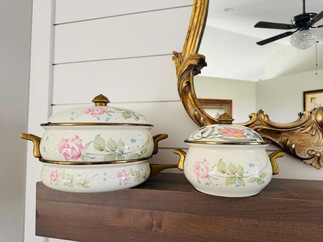 Vintage Asta Floral German Cookpan and Pot With Lid and Smaller Pot ...