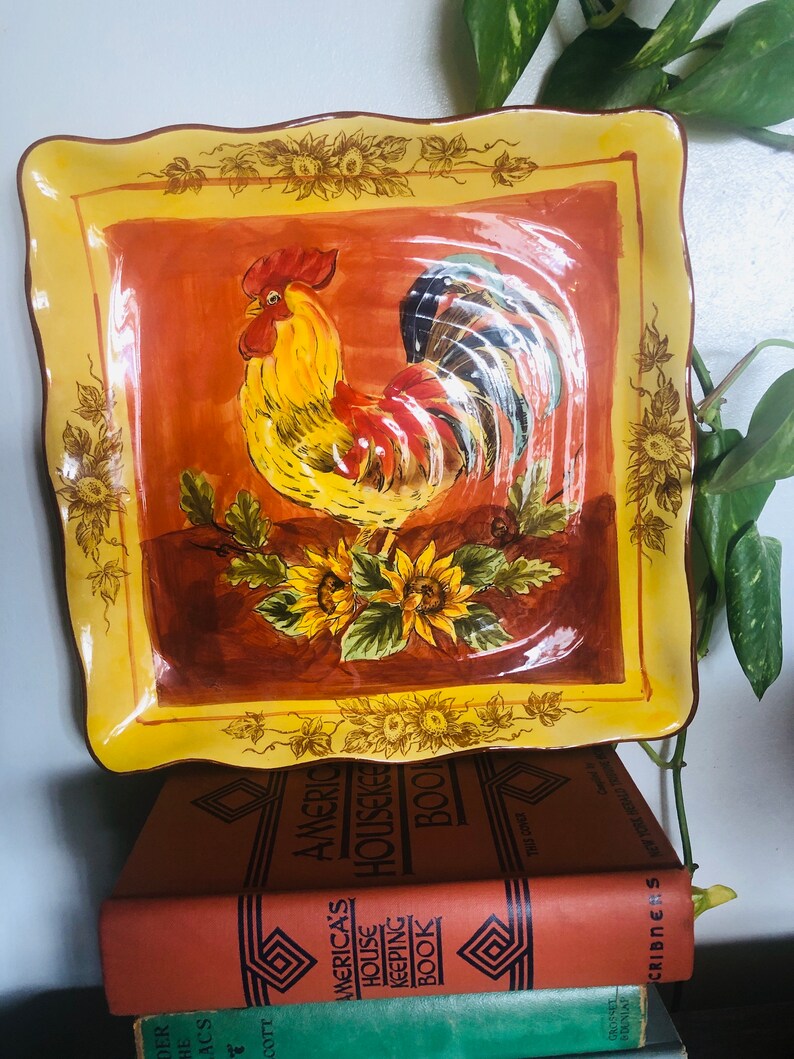 Rooster Chicken Plate/ 6 Square Plates/ Discontinued China Plate ...