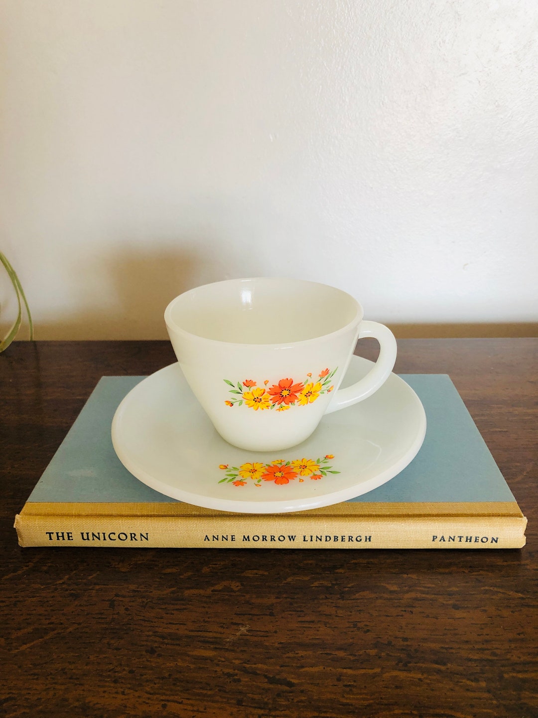 Fire King Tea Cup and Saucer/ Fall Flowers Cup/ Cute Tea Cup/ Fire King ...