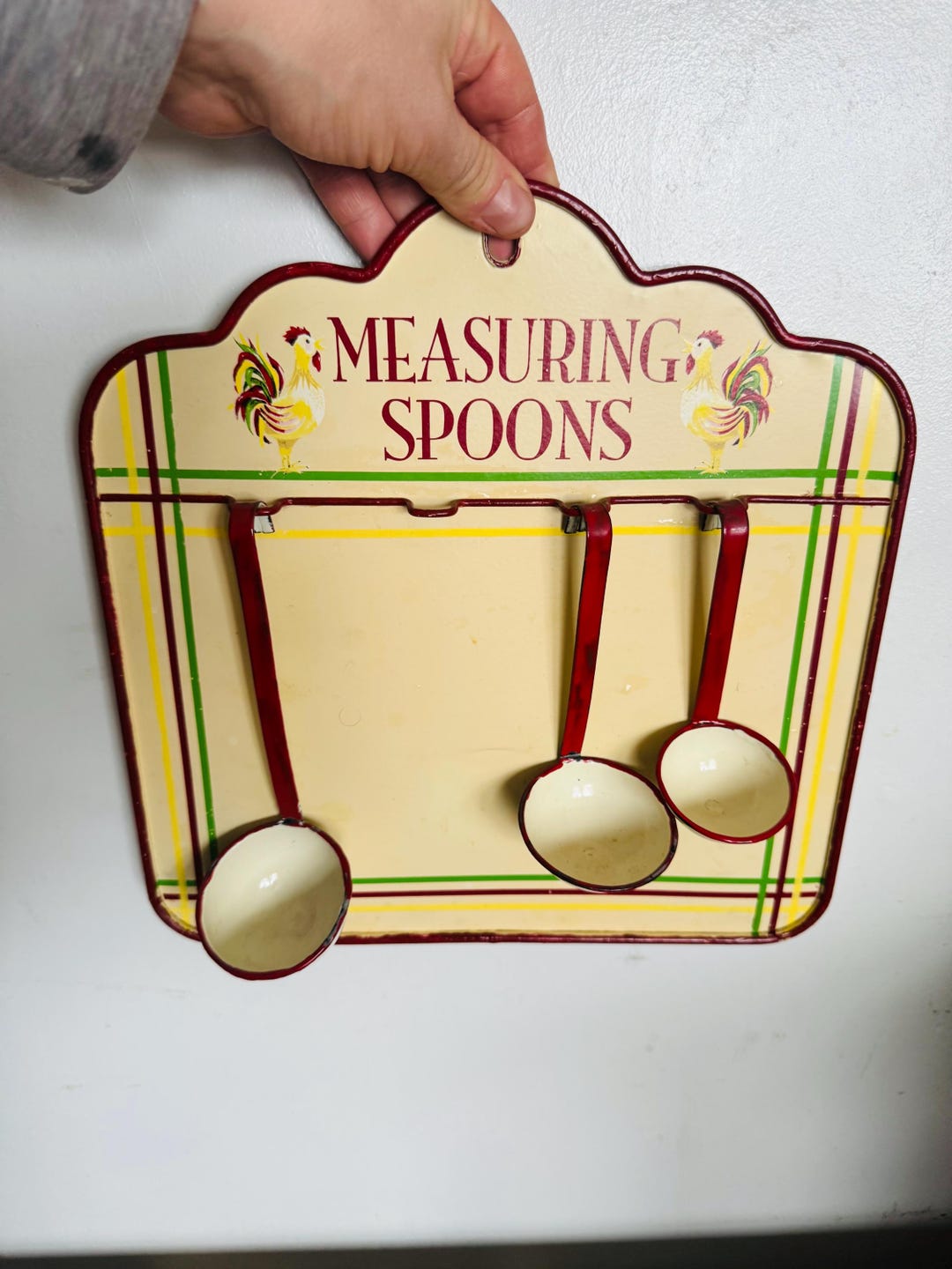 Vintage Measuring Ladle Enamelware Farmhouse Kitchen Rooster Measuring ...