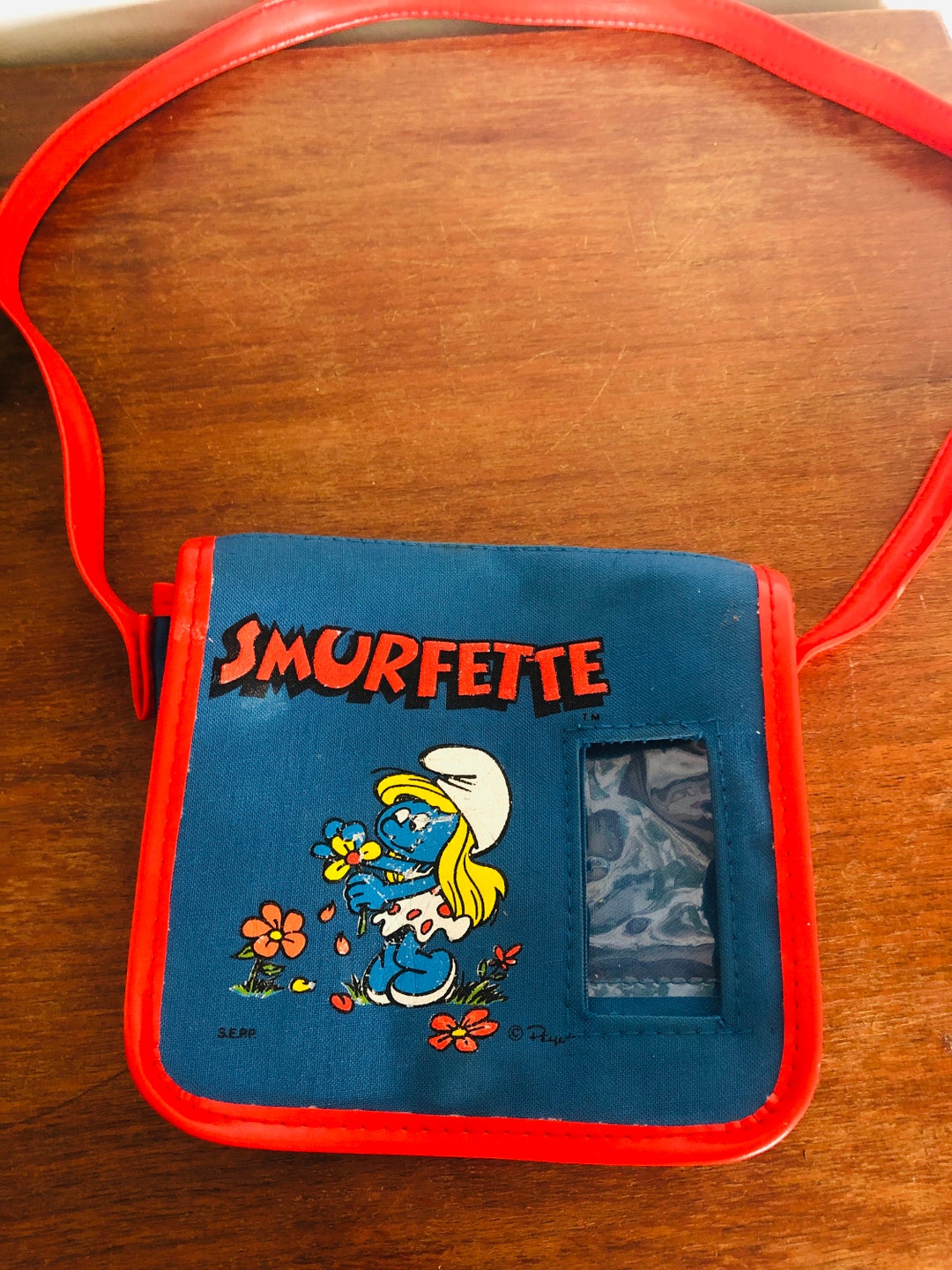 Smurfette Vintage Bag/ Blue and Red Smurf Bag/ Kid Purse/ 80s Purse ...