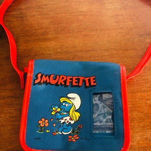 Smurfette Vintage Bag/ Blue and Red Smurf Bag/ Kid Purse/ 80s Purse ...