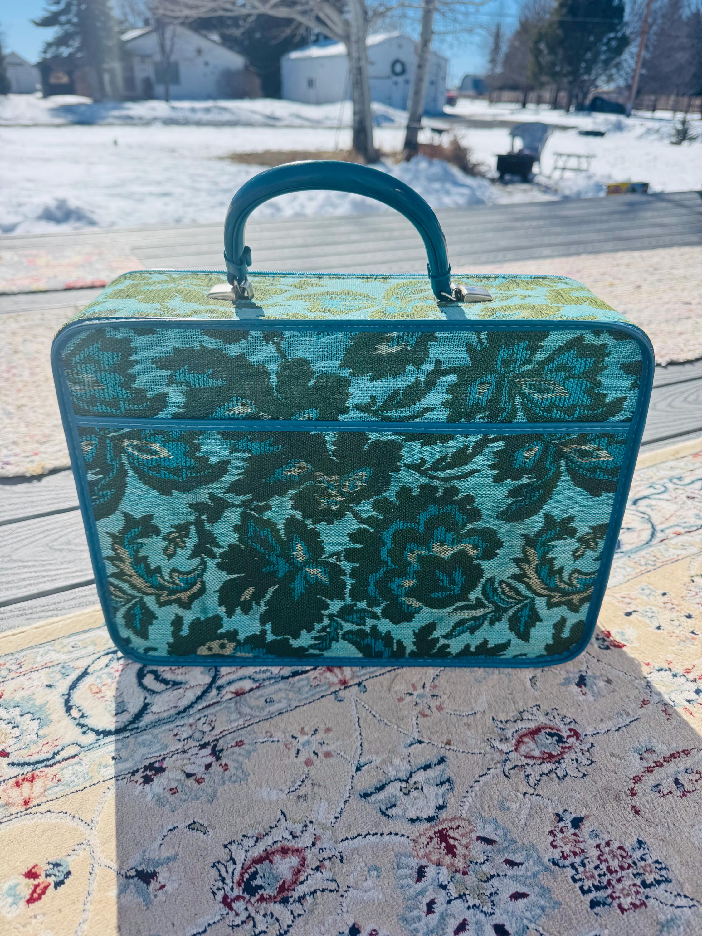 Vintage Floral Blue & Green 70’s Groovy Suitcase/ Soft Carpet Suitcase ...