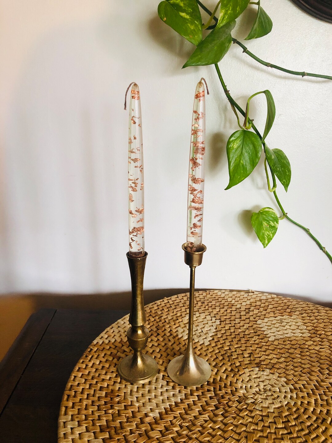 Vintage Lucite Clear and Gold Candles/ Candles Decor/ Gold and Clear ...