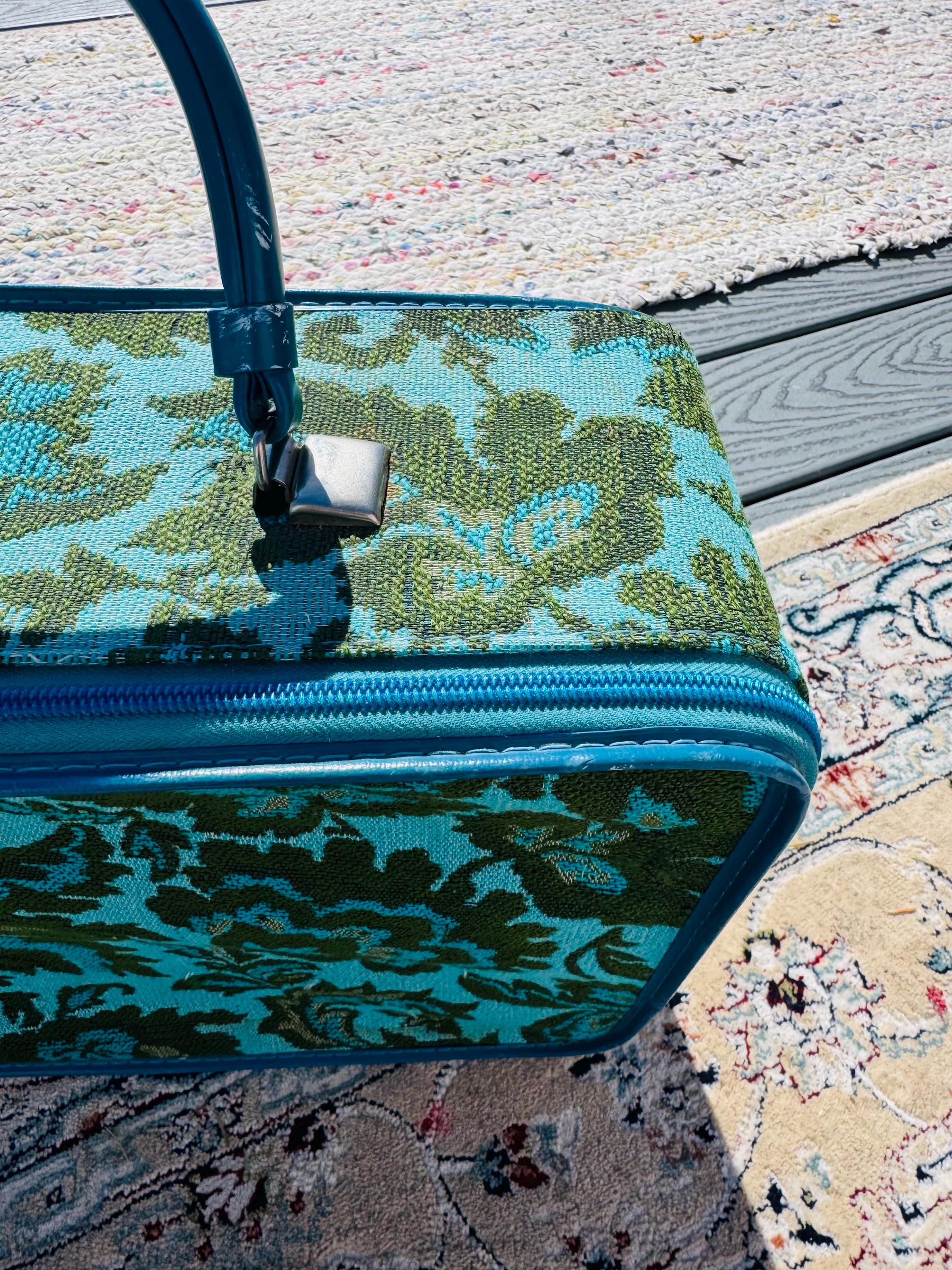 Vintage Floral Blue & Green 70’s Groovy Suitcase/ Soft Carpet Suitcase ...