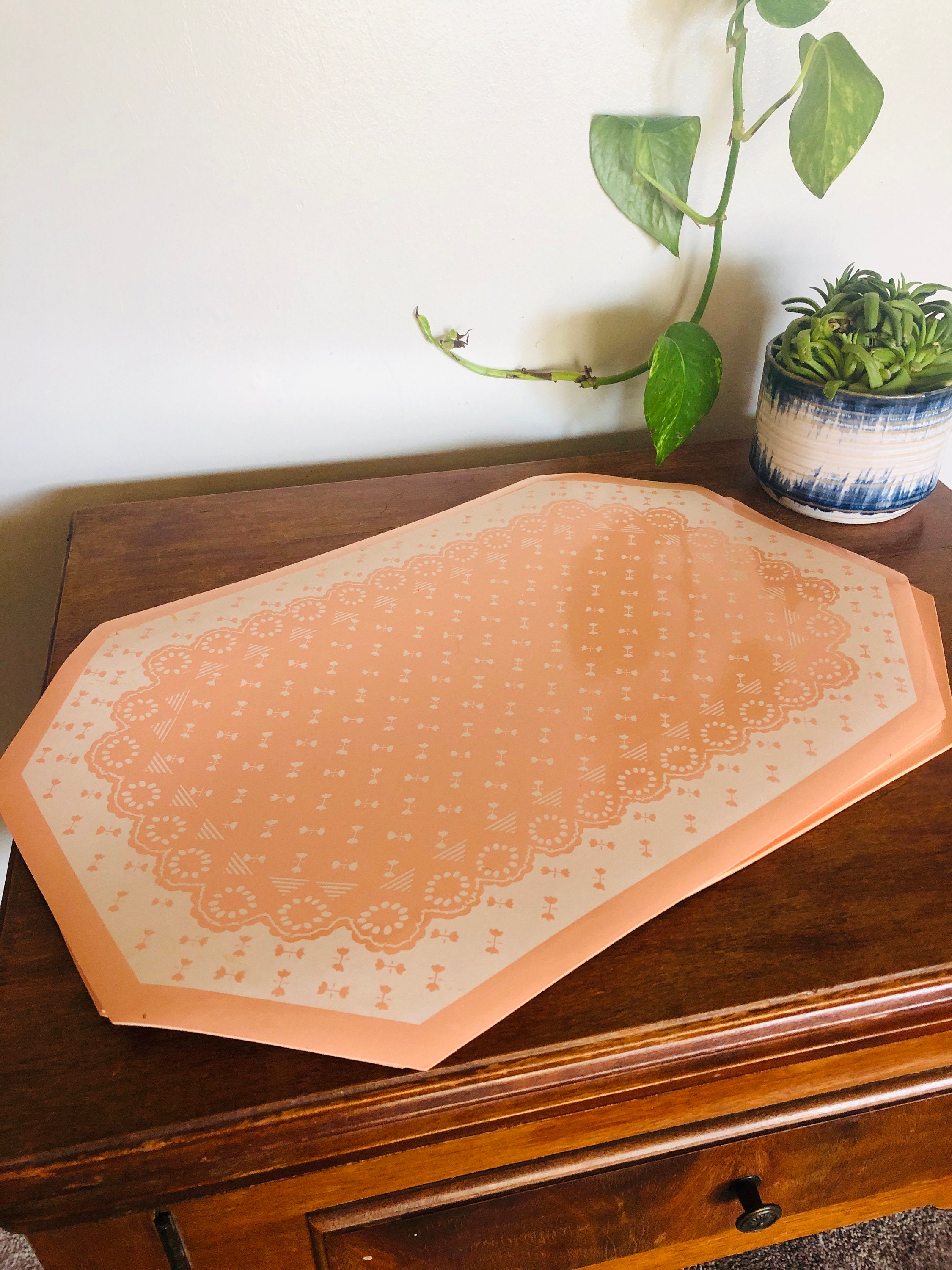 Peach Vintage Dinner Placemats/ 80's Dining Decor/ Bohemian Style ...