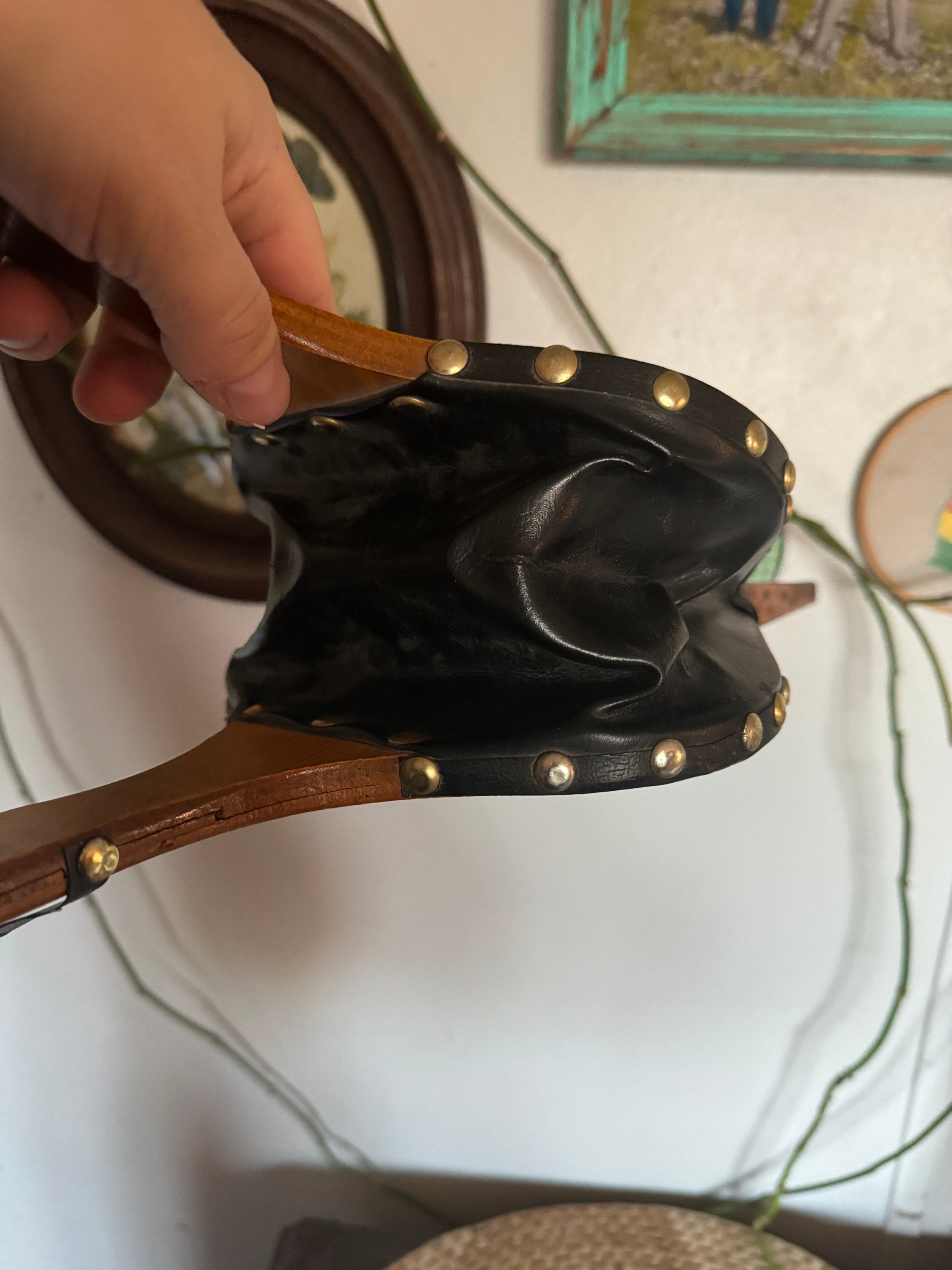 Vintage Bellow for Fireplace/ Leather Wooden Cooper Bellow/ Fire Blower ...