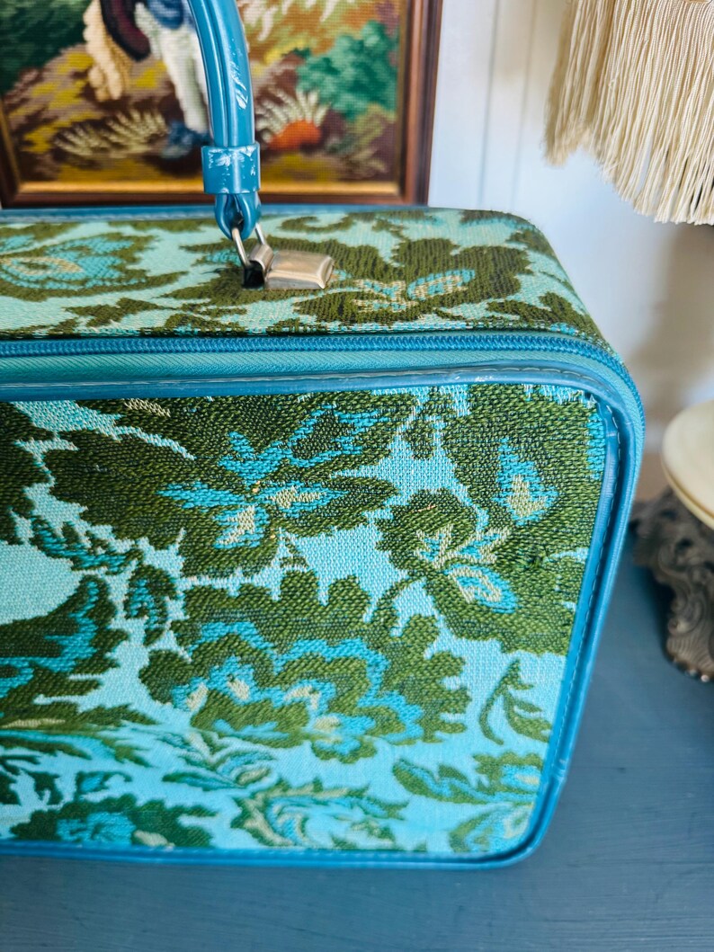 Vintage Floral Blue & Green 70’s Groovy Suitcase/ Soft Carpet Suitcase ...