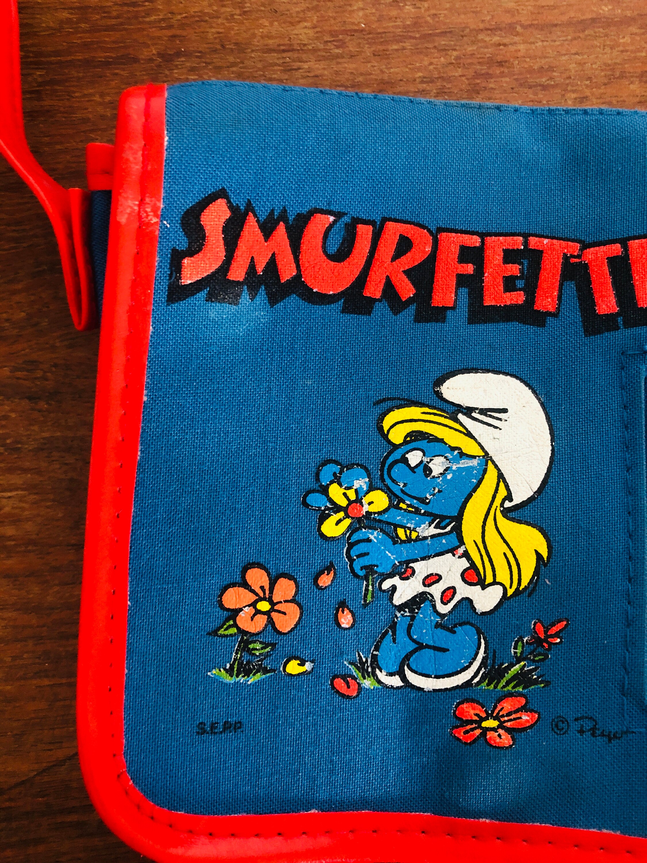 Smurfette Vintage Bag/ Blue and Red Smurf Bag/ Kid Purse/ 80s Purse ...