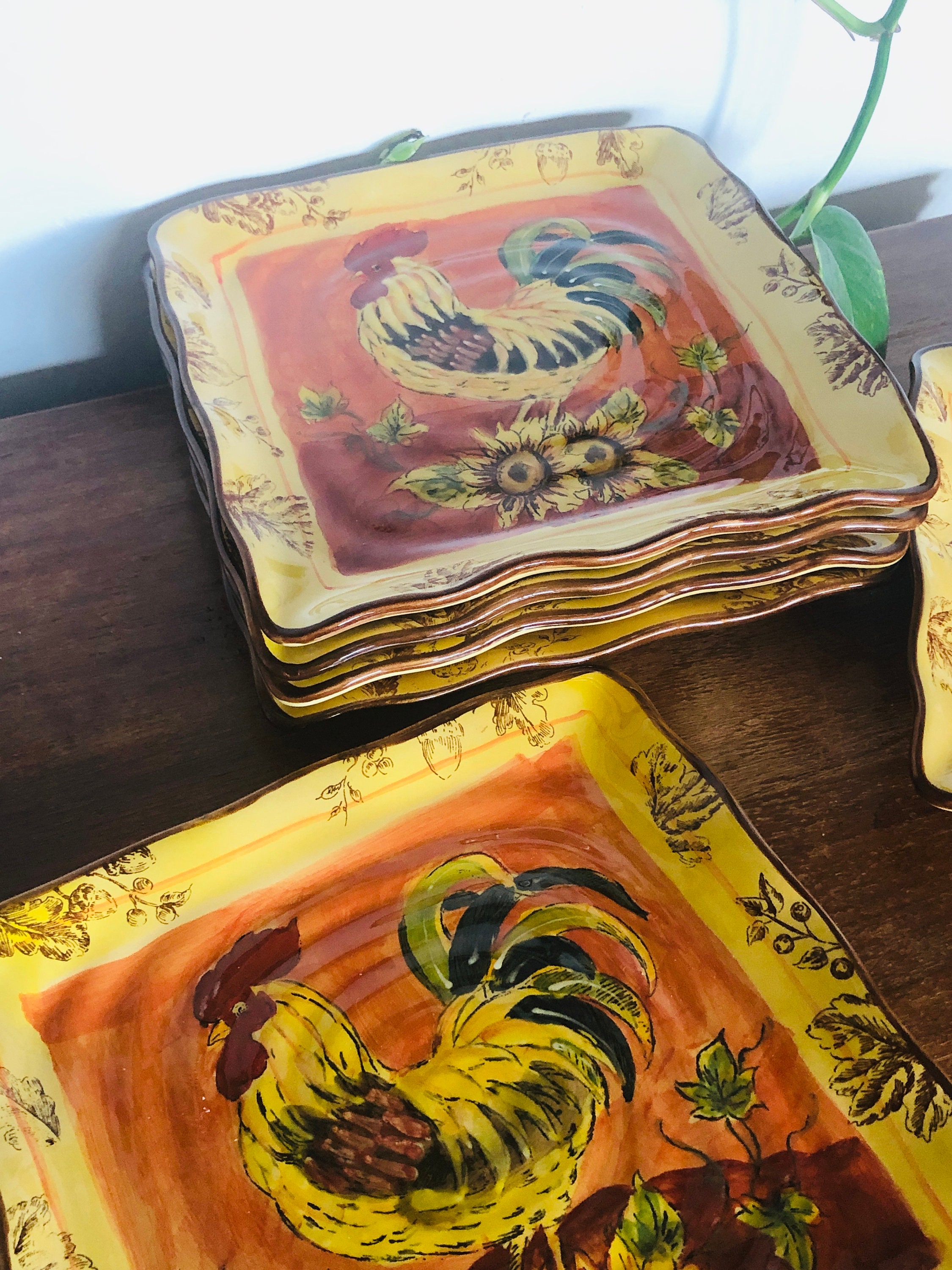Rooster Chicken Plate/ 6 Square Plates/ Discontinued China Plate ...