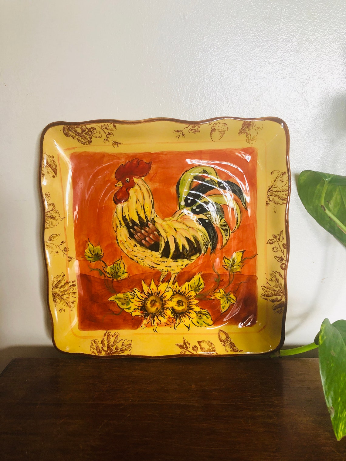 Rooster Chicken Plate/ 6 Square Plates/ Discontinued China Plate ...
