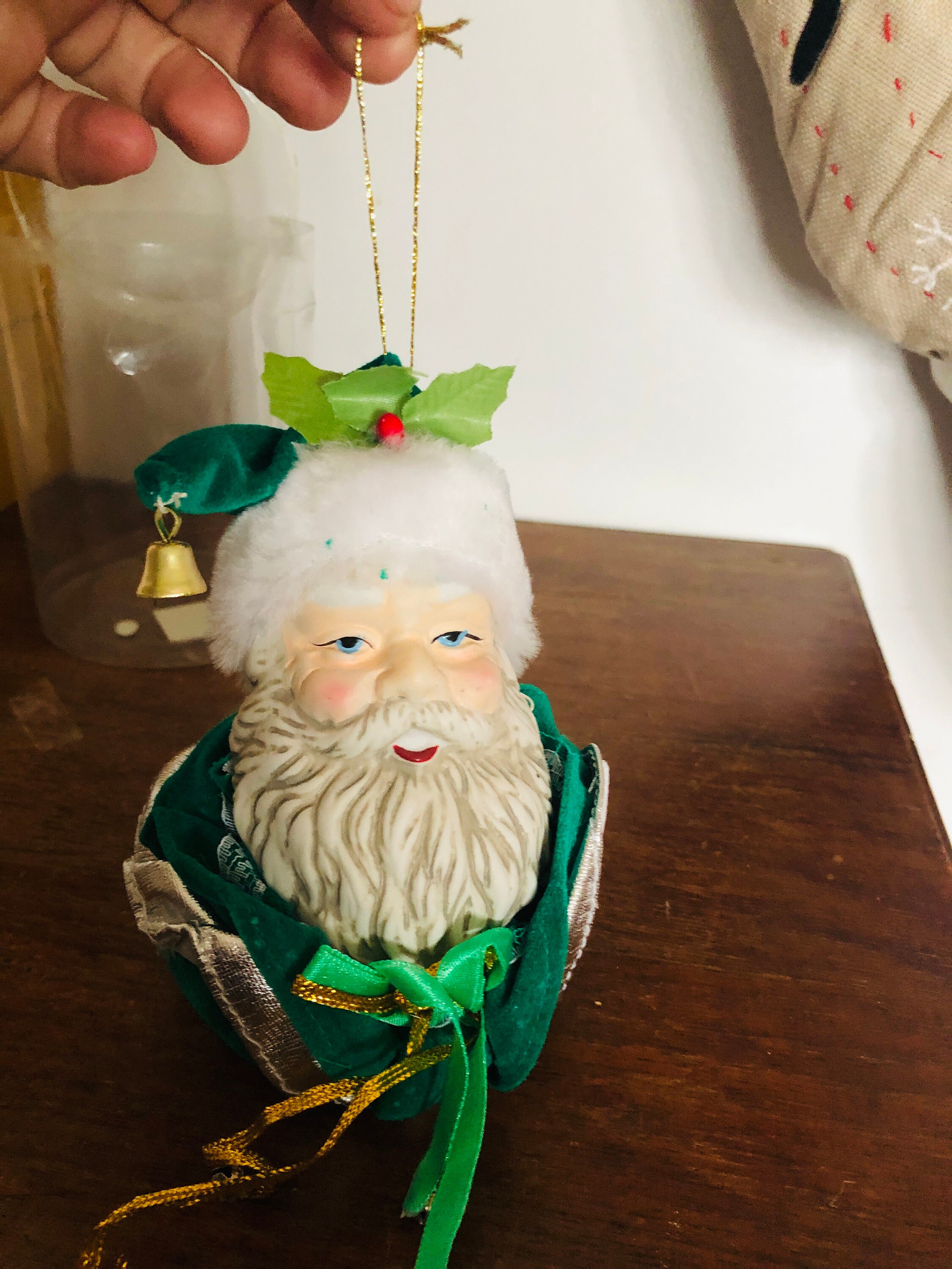 Vintage Santa Head Decor and Ornament/ Green Santa/christmas Santa ...
