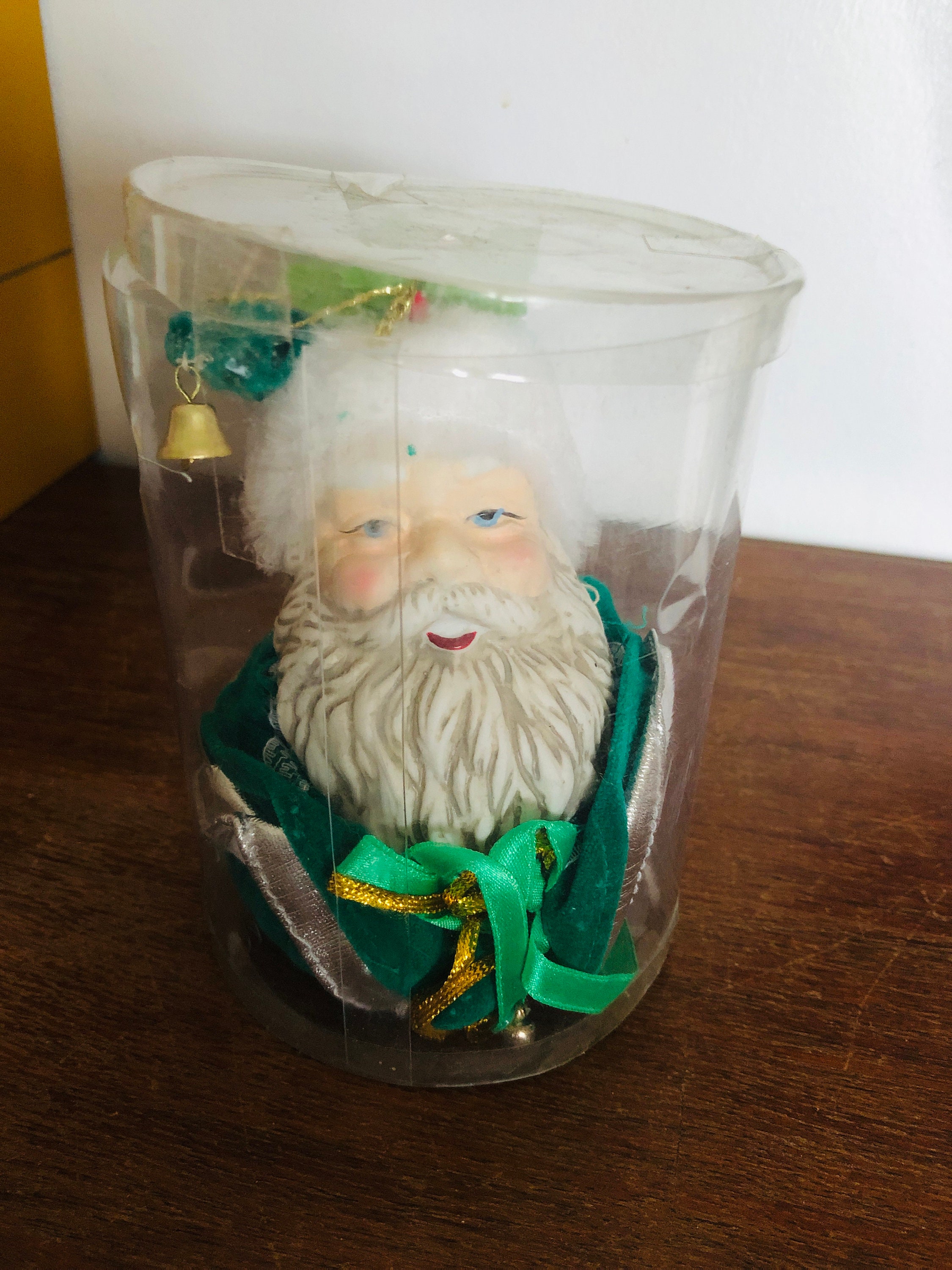 Vintage Santa Head Decor and Ornament/ Green Santa/christmas Santa ...