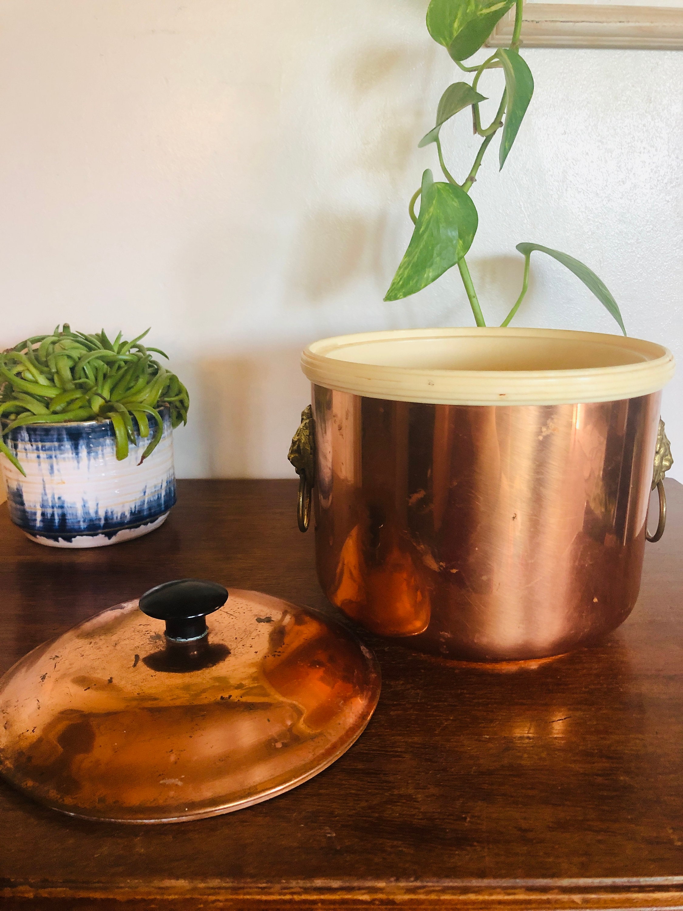 Vintage Copper Ice Bucket/ Lions Head/ Bar Cart/mid Century - Etsy