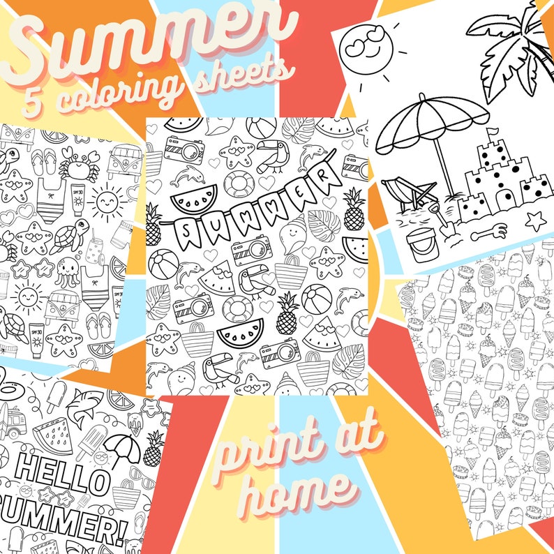 Summer Coloring Pages, Kids Coloring Sheets, Digital Download ...
