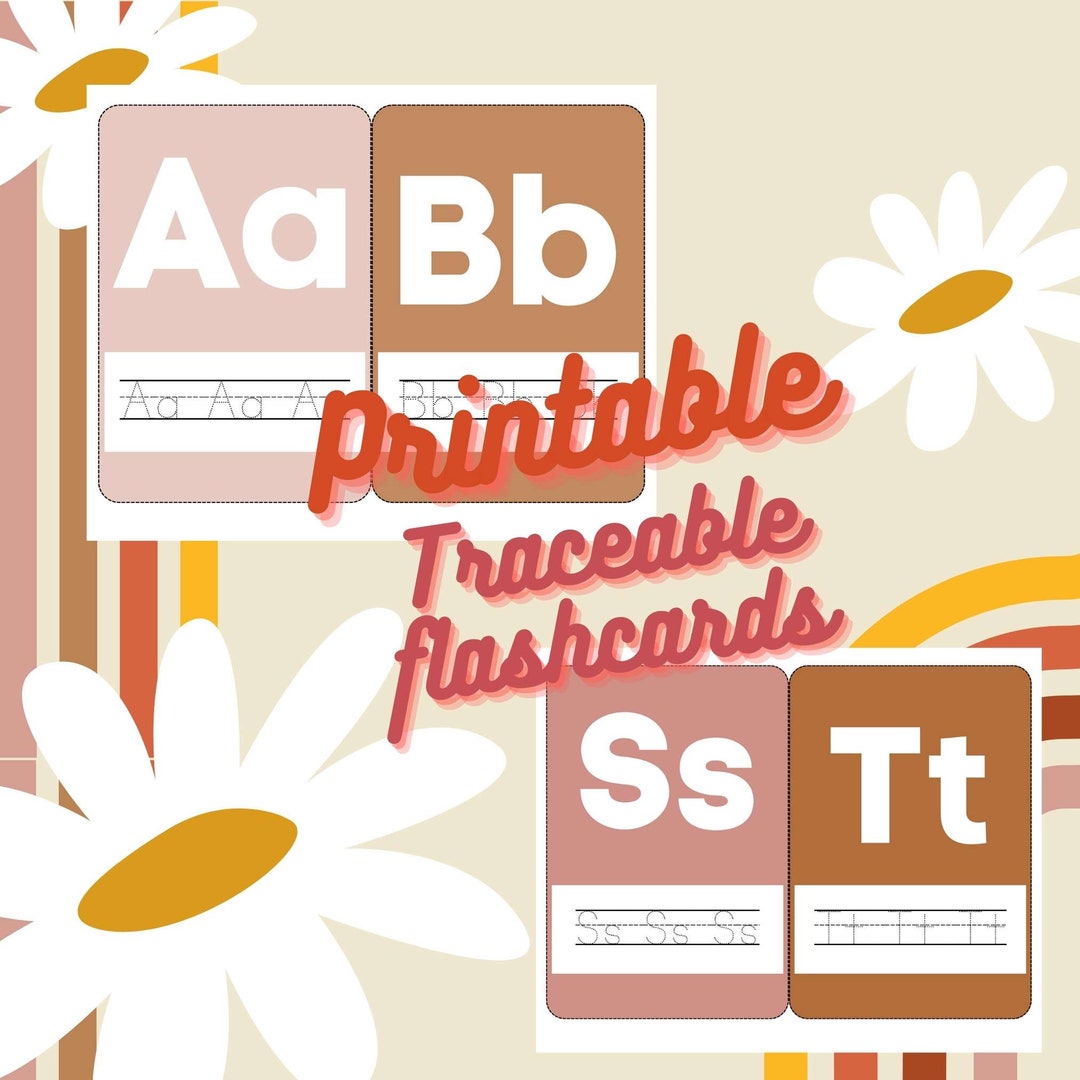 ABC Printable Flash Cards, Tracing Letters, Boho Printable Flash Cards ...