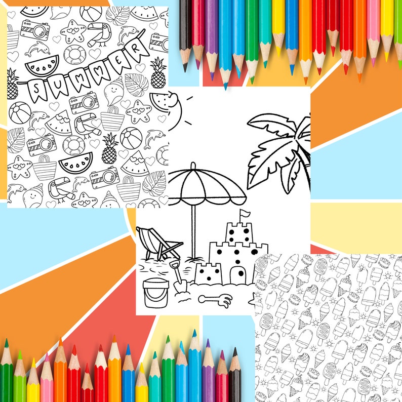 Summer Coloring Pages, Kids Coloring Sheets, Digital Download ...