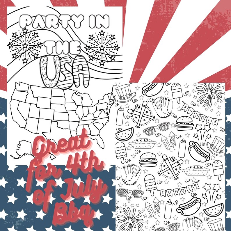 Stars and Stripes Printable Coloring, 4th of July Coloring Sheets - Etsy