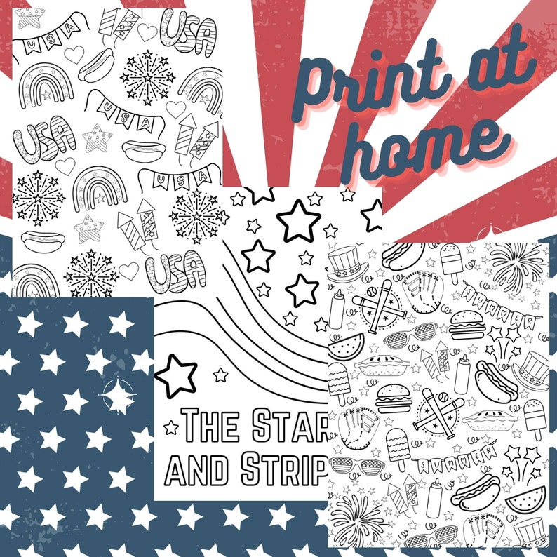 Stars and Stripes Printable Coloring, 4th of July Coloring Sheets - Etsy