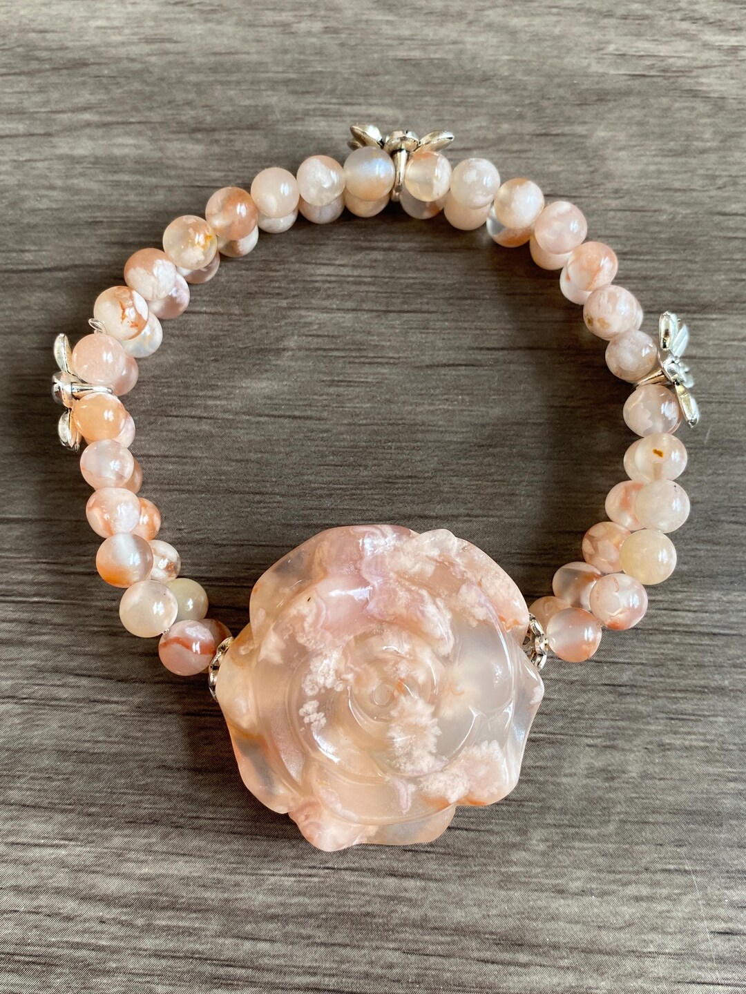 Rose Shape Sakura Cherry Blossom Agate Elastic Bracelet - Etsy
